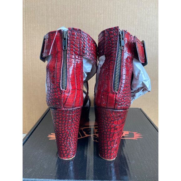 Freebird by Steven | Shoes | Freebird By Steven Terra Red Leather Croco Wedge Sandals Size 1 New ...